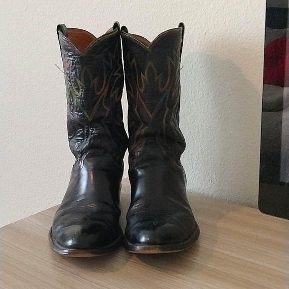 Justin Boots | Shoes | Mens Vintage Justin Cowboy Western Black Leather ...